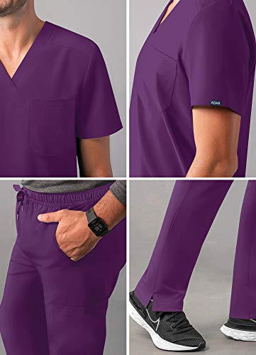 Adar Addition Go-Basic Scrub Set for Men - Classic V-Neck Scrub Top & Cargo Scrub Pants - A9300 - Eggplant - M