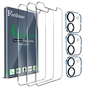 ferilinso [3+3 pack] 3 pack screen protector for iphone 11 with 3 pack camera lens protector accessories tempered glass film for iphone 11 6.1 inch