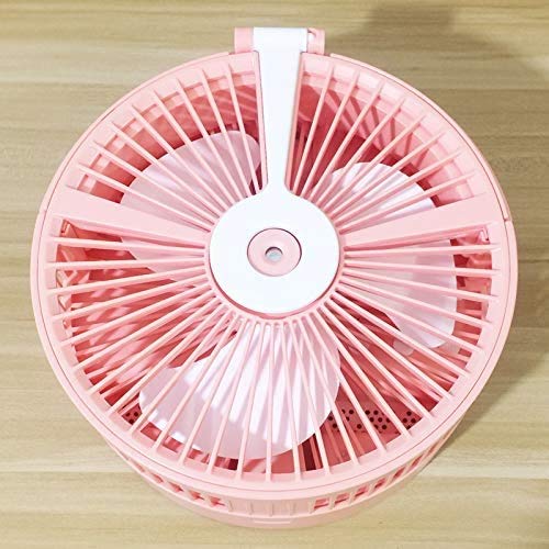 Lrufodya Portable floor Fan, Height Adjustable Folding Telescopic Table Fan, USB Rechargeable Personal Travel Fan with 4 Wind Speeds Air Humidifier LED Lamp and Night Light for Outdoor Camping