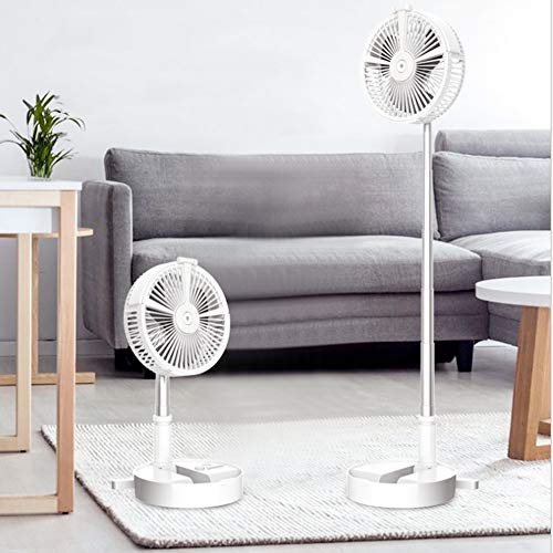 Lrufodya Portable floor Fan, Height Adjustable Folding Telescopic Table Fan, USB Rechargeable Personal Travel Fan with 4 Wind Speeds Air Humidifier LED Lamp and Night Light for Outdoor Camping