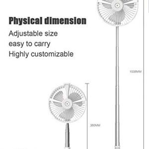 Lrufodya Portable floor Fan, Height Adjustable Folding Telescopic Table Fan, USB Rechargeable Personal Travel Fan with 4 Wind Speeds Air Humidifier LED Lamp and Night Light for Outdoor Camping