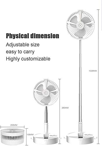 Lrufodya Portable floor Fan, Height Adjustable Folding Telescopic Table Fan, USB Rechargeable Personal Travel Fan with 4 Wind Speeds Air Humidifier LED Lamp and Night Light for Outdoor Camping