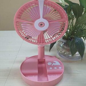 Lrufodya Portable floor Fan, Height Adjustable Folding Telescopic Table Fan, USB Rechargeable Personal Travel Fan with 4 Wind Speeds Air Humidifier LED Lamp and Night Light for Outdoor Camping