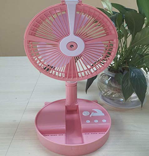 Lrufodya Portable floor Fan, Height Adjustable Folding Telescopic Table Fan, USB Rechargeable Personal Travel Fan with 4 Wind Speeds Air Humidifier LED Lamp and Night Light for Outdoor Camping