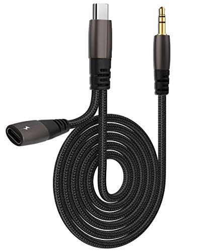 USB C to 3.5mm Aux Cable with Charger, 2 in 1 USB C to 3.5mm Car Stereo Headset Audio Cable with Charging Adapter Compatible with Samsung Galaxy S22/S22 Ultra/S21/S21FE/Note 10, Google Pixel 5/4/3/2