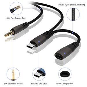 USB C to 3.5mm Aux Cable with Charger, 2 in 1 USB C to 3.5mm Car Stereo Headset Audio Cable with Charging Adapter Compatible with Samsung Galaxy S22/S22 Ultra/S21/S21FE/Note 10, Google Pixel 5/4/3/2