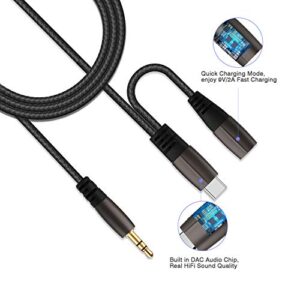 USB C to 3.5mm Aux Cable with Charger, 2 in 1 USB C to 3.5mm Car Stereo Headset Audio Cable with Charging Adapter Compatible with Samsung Galaxy S22/S22 Ultra/S21/S21FE/Note 10, Google Pixel 5/4/3/2