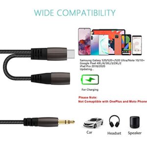 USB C to 3.5mm Aux Cable with Charger, 2 in 1 USB C to 3.5mm Car Stereo Headset Audio Cable with Charging Adapter Compatible with Samsung Galaxy S22/S22 Ultra/S21/S21FE/Note 10, Google Pixel 5/4/3/2