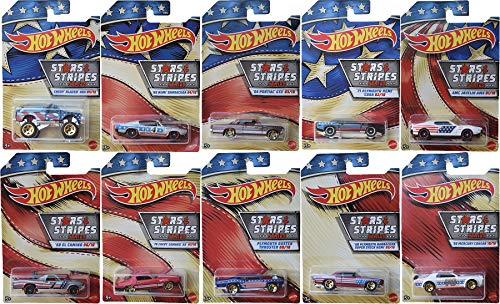 American Stars and Stripes Exclusive Series 10 Car Set Bundled with Camaro / Plymouth / Barracuda / Mercury Cougar / Chevy Blazer / El Camino 10 Items Red White & Blue