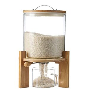 flour and cereal container, rice dispenser 5l/8l, creative glass food storge container for kitchen organization and pantry store, airtight lid and wooden stand5l