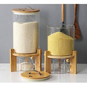 Flour and Cereal Container, Rice Dispenser 5L/8L, Creative Glass Food Storge Container for Kitchen Organization and Pantry Store, Airtight Lid and Wooden Stand5L