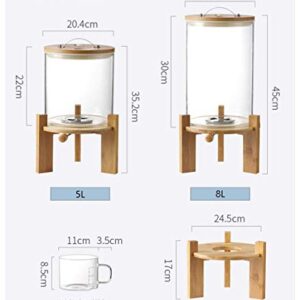 Flour and Cereal Container, Rice Dispenser 5L/8L, Creative Glass Food Storge Container for Kitchen Organization and Pantry Store, Airtight Lid and Wooden Stand5L