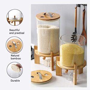 Flour and Cereal Container, Rice Dispenser 5L/8L, Creative Glass Food Storge Container for Kitchen Organization and Pantry Store, Airtight Lid and Wooden Stand5L