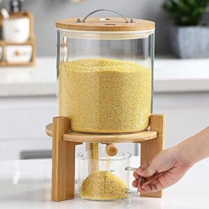 Flour and Cereal Container, Rice Dispenser 5L/8L, Creative Glass Food Storge Container for Kitchen Organization and Pantry Store, Airtight Lid and Wooden Stand5L