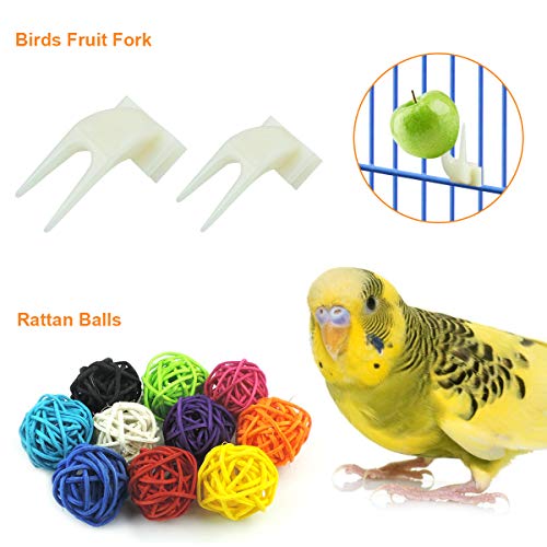 WBYJ 17 Pack Birds Parrot Toys, Parrots Swing Hanging Chewing with Bells Toys Hand Made Bird Cage Toys for Love Birds Finches Small Parrots Parakeets Cockatiels Conures Small Macaws (A)