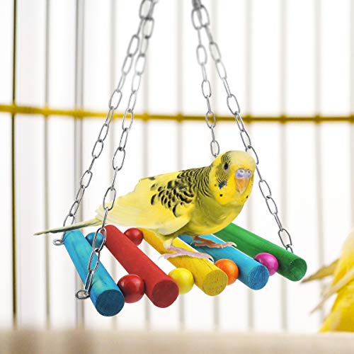 WBYJ 17 Pack Birds Parrot Toys, Parrots Swing Hanging Chewing with Bells Toys Hand Made Bird Cage Toys for Love Birds Finches Small Parrots Parakeets Cockatiels Conures Small Macaws (A)