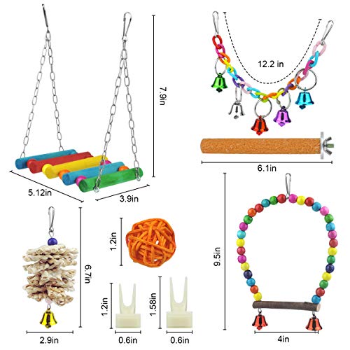 WBYJ 17 Pack Birds Parrot Toys, Parrots Swing Hanging Chewing with Bells Toys Hand Made Bird Cage Toys for Love Birds Finches Small Parrots Parakeets Cockatiels Conures Small Macaws (A)