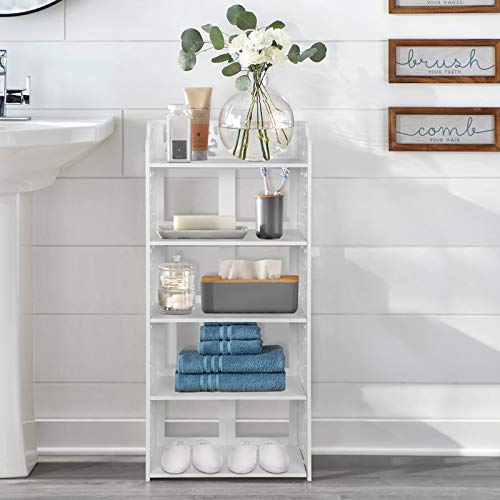 Shoe Rack, 5 Tier Modern White Small Shoe Holder Storage Organizer Free Standing Wooden Shoe Display Shelf for Home Hallway Entryway Bedroom Closet