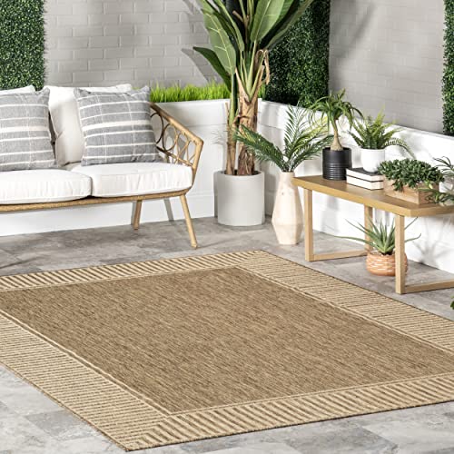 nuLOOM Asha Simple Border Indoor/Outdoor Area Rug, 4' x 6', Light Brown