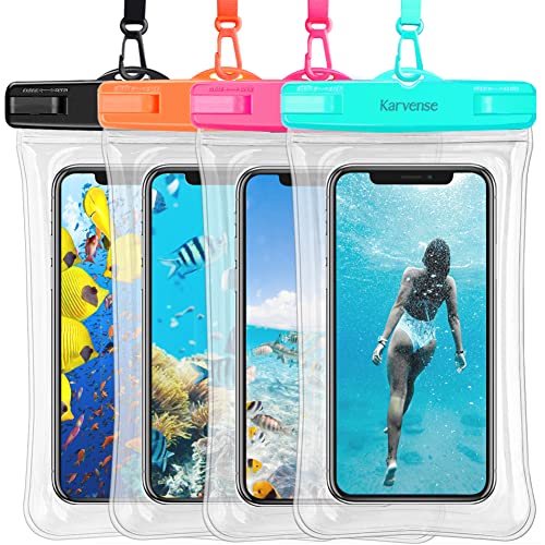 Karvense Waterproof Phone Pouch Case Floating, Waterproof Cell Phone Lanyard Bag/Holder for iPhone, Samsung Galaxy, Pixel, Universal Dry Bag for Vacation, Beach, Shower, Kayaking, Snorkeling- 4 Pack