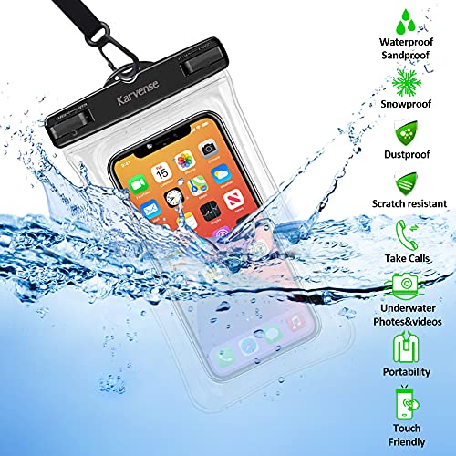 Karvense Waterproof Phone Pouch Case Floating, Waterproof Cell Phone Lanyard Bag/Holder for iPhone, Samsung Galaxy, Pixel, Universal Dry Bag for Vacation, Beach, Shower, Kayaking, Snorkeling- 4 Pack