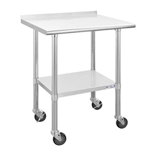 hally stainless steel table for prep & work 24 x 30 inches with caster wheels, nsf commercial heavy duty table with undershelf and backsplash for restaurant, home and hotel