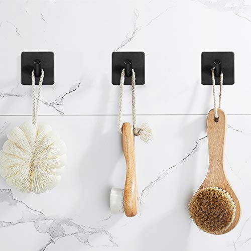 Heavy Duty Adhesive Hooks, Stick on Wall Adhesive Hangers, Strong Stainless Steel Holder, Self Adhesive Hooks for Kitchen Bathroom Home Door Towel Coat Key Robe 4 Packs Black