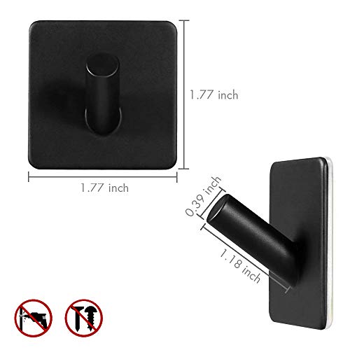 Heavy Duty Adhesive Hooks, Stick on Wall Adhesive Hangers, Strong Stainless Steel Holder, Self Adhesive Hooks for Kitchen Bathroom Home Door Towel Coat Key Robe 4 Packs Black