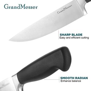 GrandMesser Chef Knife, 8 inch Kitchen Knife, Carbon Stainless Steel Cooking Knife with Ergonomic Handle and Sharpener, Chopping Knife for Professional Use