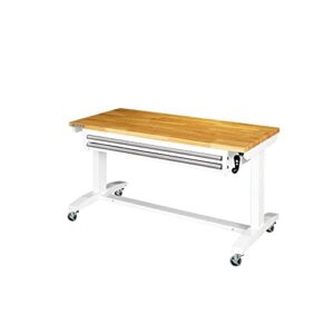 husky 52 in. adjustable height work table with 2-drawers in white