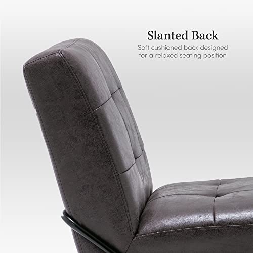 eLuxurySupply Armless Accent Chair | Upholstered Modern Living Room Chair with Metal Frame and Elegant Pintucking | Premium, Comfortable High Density Foam Cushion | Easy Assembly | Faux Black Leather