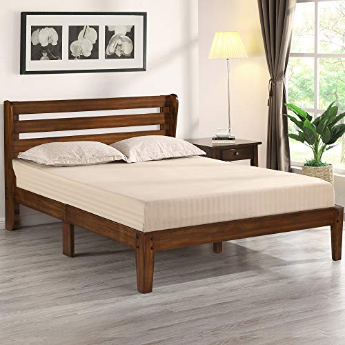 Olee Sleep Wood Platform Headboard Bed Frame, Full, Natural