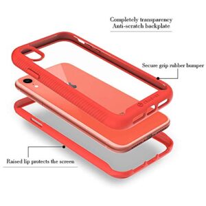 CellEver Clear Full Body Case for iPhone XR, Heavy Duty Protection with Anti-Slip TPU Bumper and [2 Tempered 9H Glass Screen Protectors] Shockproof Transparent Phone Cover 6.1 Inch (Coral)