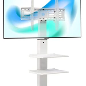 FITUEYES Iron Base Universal Floor TV Stand Swivel Tilt Mount TV Stand Base for 32-75 Inch TVs Corner TV Stand with Height Adjustable Entertainment Shelves Wire Management (White)