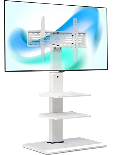 FITUEYES Iron Base Universal Floor TV Stand Swivel Tilt Mount TV Stand Base for 32-75 Inch TVs Corner TV Stand with Height Adjustable Entertainment Shelves Wire Management (White)