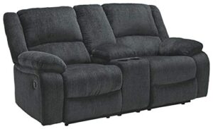 signature design by ashley draycoll contemporary double reclining manual loveseat with center console, dark gray