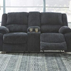 Signature Design by Ashley Draycoll Contemporary Double Reclining Manual Loveseat with Center Console, Dark Gray