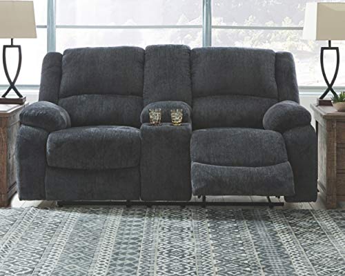 Signature Design by Ashley Draycoll Contemporary Double Reclining Manual Loveseat with Center Console, Dark Gray