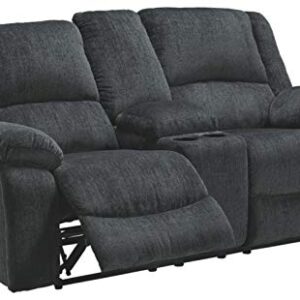 Signature Design by Ashley Draycoll Contemporary Double Reclining Manual Loveseat with Center Console, Dark Gray