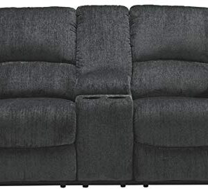 Signature Design by Ashley Draycoll Contemporary Double Reclining Manual Loveseat with Center Console, Dark Gray