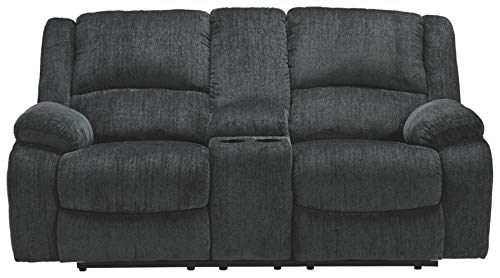 Signature Design by Ashley Draycoll Contemporary Double Reclining Manual Loveseat with Center Console, Dark Gray