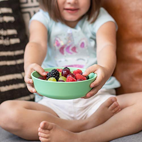 Grow Forward Bamboo Kids Plates and Bowls Set - 4 Bamboo Plates for Kids and 4 Bamboo Bowls for Kids - BPA Free & Dishwasher Safe - Eco Friendly Reusable Biodegradable Childrens Dishes - Rainforest