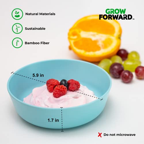 Grow Forward Bamboo Kids Plates and Bowls Set - 4 Bamboo Plates for Kids and 4 Bamboo Bowls for Kids - BPA Free & Dishwasher Safe - Eco Friendly Reusable Biodegradable Childrens Dishes - Rainforest