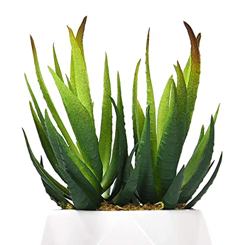 Shiny Flower Artificial Succulent Plants Artificial Aloe Plant Fake Succulent Plant in Ceramic Pot with 2 PCS Create Realistic Succulent Arrangements Floral Arrangement Gifts Home Office Decoration