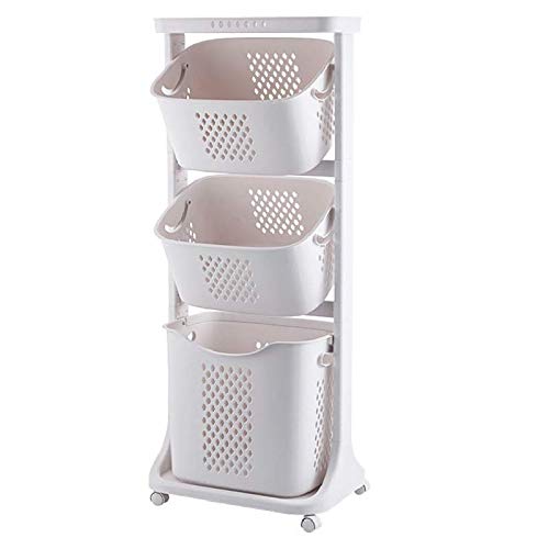 Manskskim Bathroom Laundry Basket 3 layer Clothes Storage Basket Household Kitchen Shelf Fruit Stand Bathroom Simple Storage Shelf With Wheels