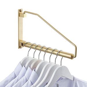 newrain folding wall mounted clothes hanger rack clothes hook solid brass with swing arm holder clothing hanging system closet storage organizer heavy duty drying rack wall mount,brushed gold