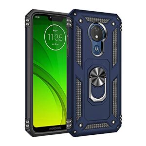 meifei moto g7 power case, moto g7 supra case, moto g7 optimo maxx case, military grade 360 degree rotating metal ring holder kickstand protective phone cover case for motorola moto g7 power (blue)