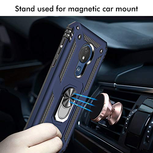 Meifei Moto G7 Power Case, Moto G7 Supra Case, Moto G7 Optimo Maxx Case, Military Grade 360 Degree Rotating Metal Ring Holder Kickstand Protective Phone Cover Case for Motorola Moto G7 Power (Blue)