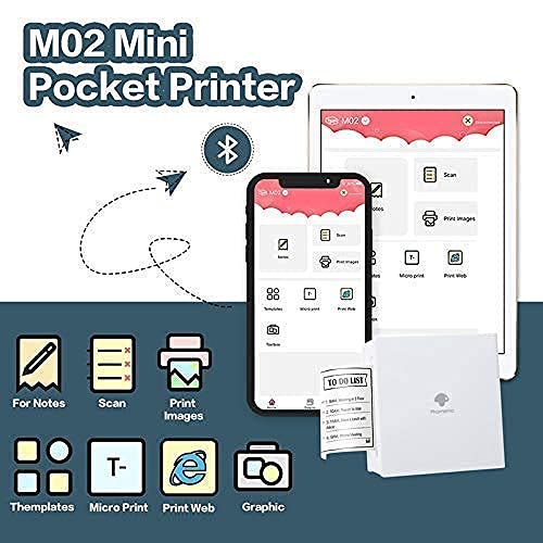 Phomemo M02 Mini Printer- Bluetooth Thermal Photo Printer with 3 Rolls Colorful Non-Adhesive Paper, Compatible with iOS + Android for Plan Journal, Study Notes, Art Creation, Work, Gift