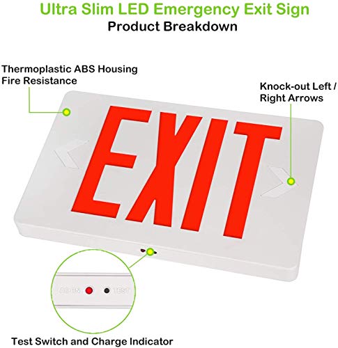 Litufine Ultra Slim LED Exit Sign, Red Letter Emergency exit Lights, 120V-277V Universal Mounting Double Face (2-Pack)